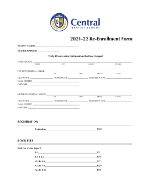 Fillable Online Re-enrollment form 2021-2022 Fax Email Print - pdfFiller