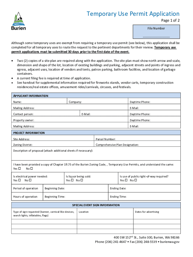 Fillable Online Temporary Use Permit. Land Use Application Fax Email Print - pdfFiller