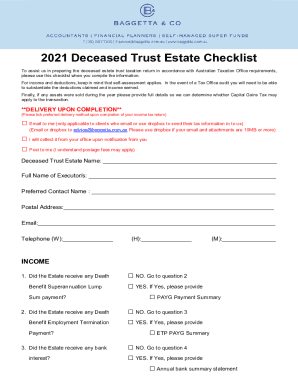 Fillable Online Trust Administration Checklist for Trustee of a Living ...