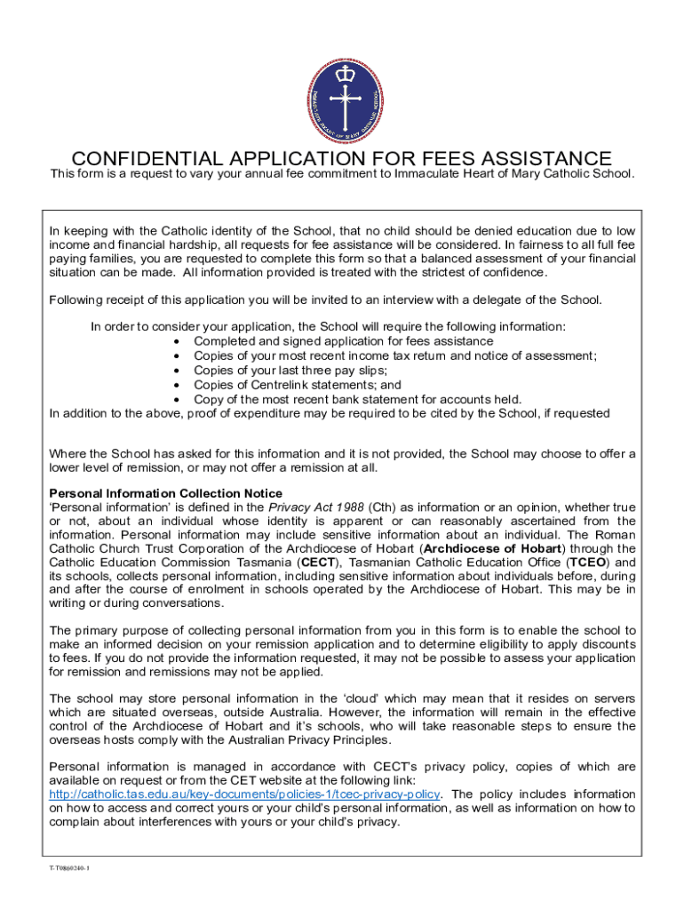 Fillable Online ihms tas edu Application for Fee Assistance Form ...