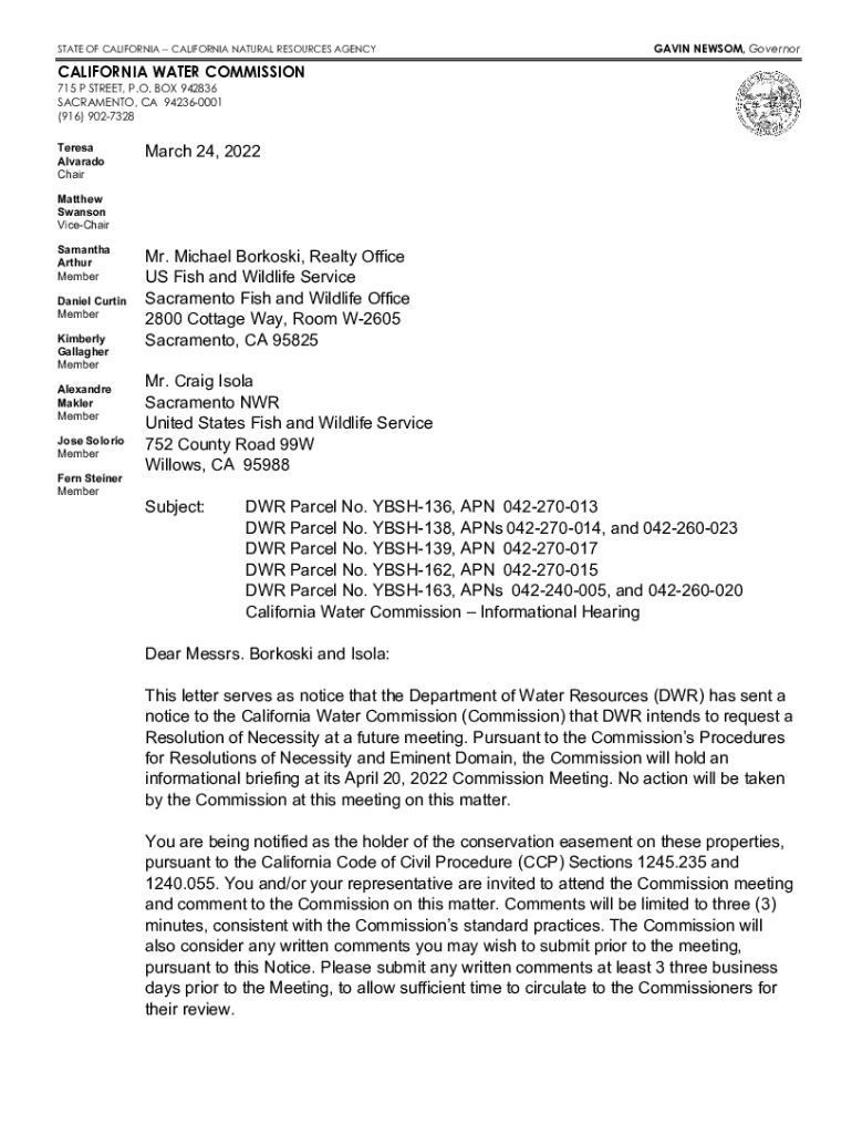 Fillable Online water ca USFWS CWC Notice of April Informational ...
