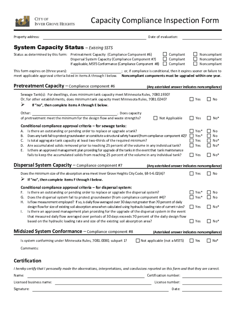 Fillable Online www.ci.otsego.mn.usverticalsitesCompliance Inspection ...