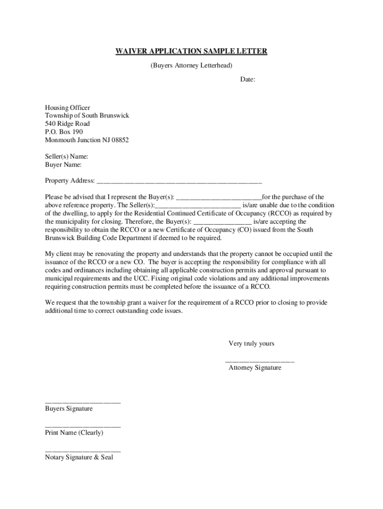 Fillable Online WAIVER APPLICATION SAMPLE LETTER Fax Email Print ...