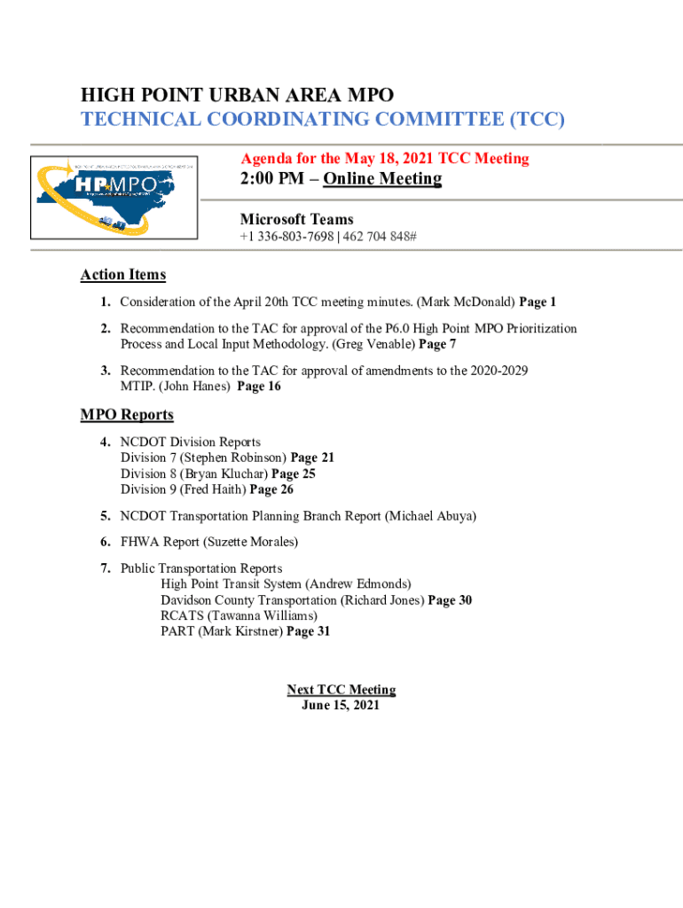 Fillable Online vi highpointnc HIGH POINT URBAN AREA MPO TECHNICAL ...
