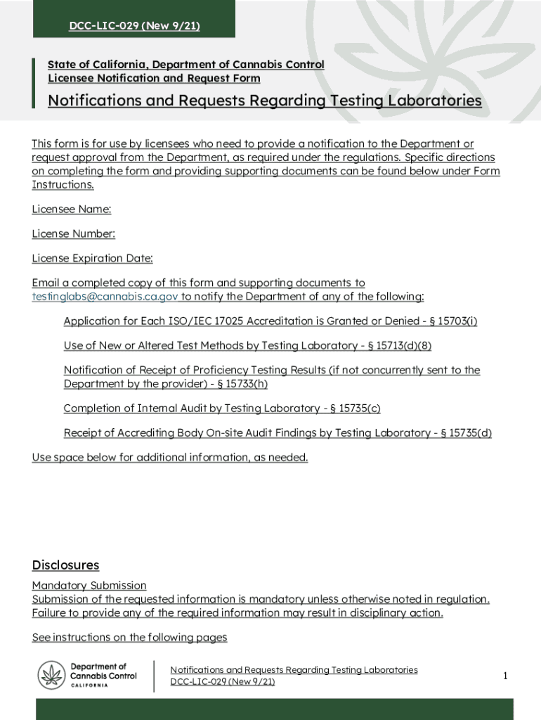 Fillable Online Department of Cannabis Control, Emergency Rulemaking, Form DCC-LIC-029 ...