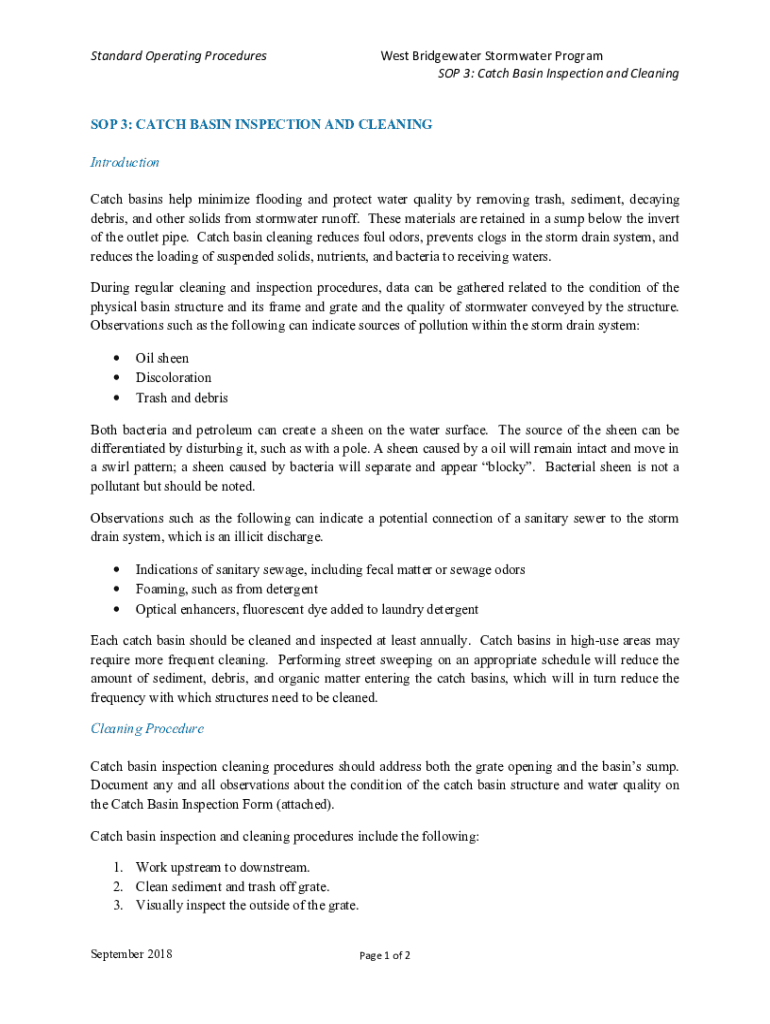 Fillable Online SOP 3: Catch Basin Inspection and Cleaning - Spencer MA ...