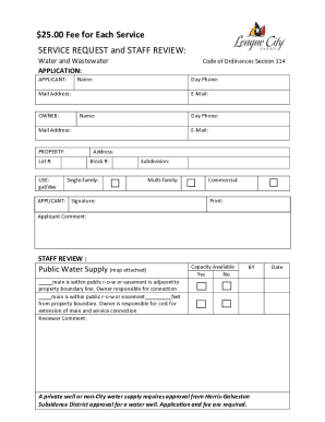 Fillable Online Water and Wastewater Service Request Form (PDF) Fax ...