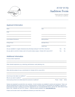 Fillable Online www.signnow.comfill-and-sign-pdf-form8613Audition Form ...