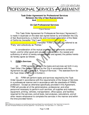 Fillable Online Task Order Agreement for Professional Services Between ...