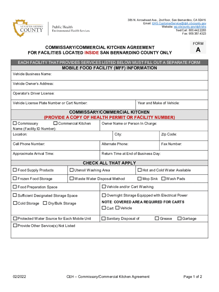 Fillable Online Form A -Commissary Commercial Kitchen Agreement ...