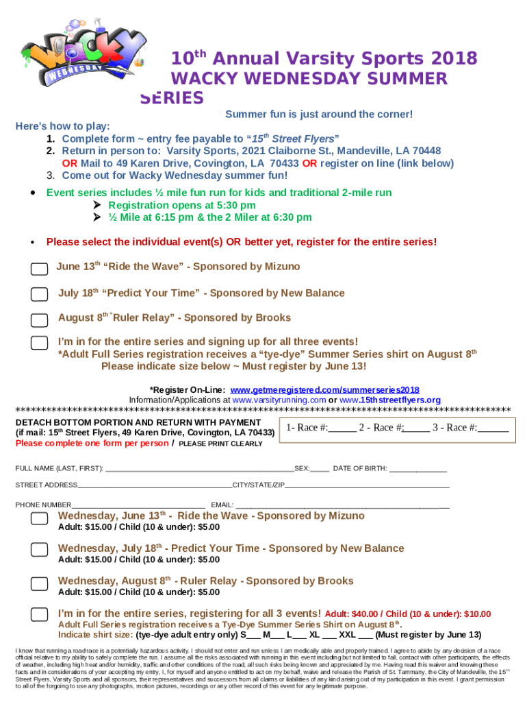 10th Annual VSM Wacky Wednesday Summer Series - Varsity Sports Doc Template | pdfFiller