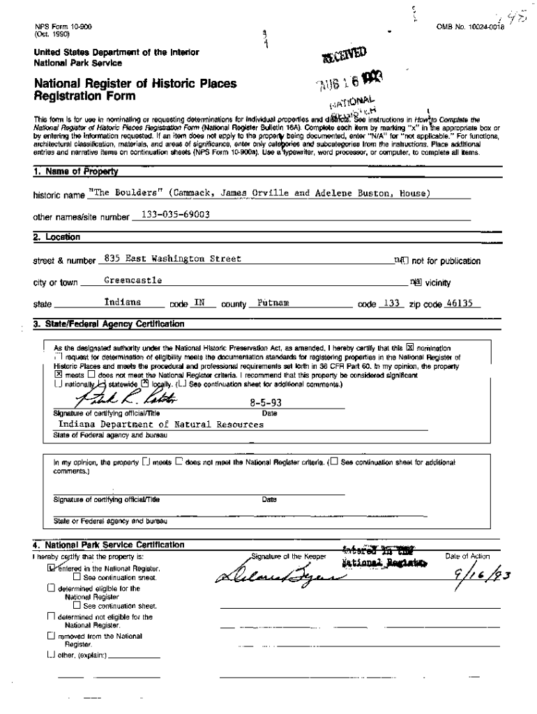 Fillable Online NPS Form 10-900 (Oct. 1990) United States Department of ...