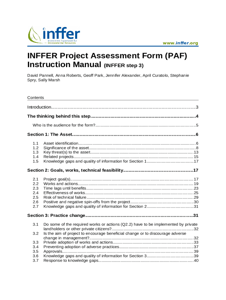 INFFER Project Assessment (PAF) Instruction Manual (INFFER step 3) Doc ...