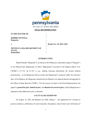 Fillable Online 1 FINAL DETERMINATION IN THE MATTER OF ROBERT FENNELL ...