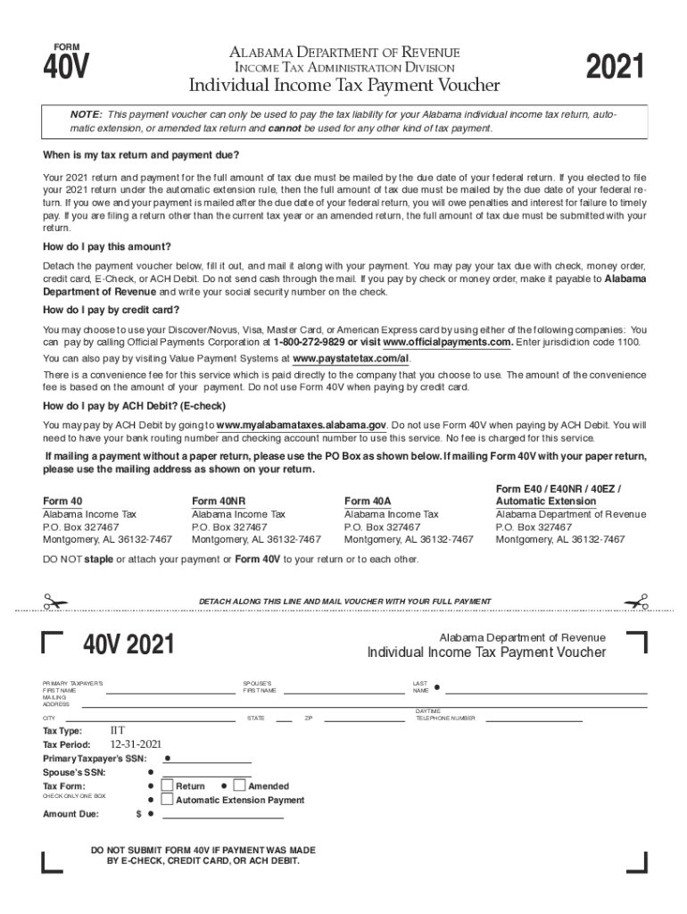 Fillable Online Form Alabama Department Of Revenue 40v Individual And ...