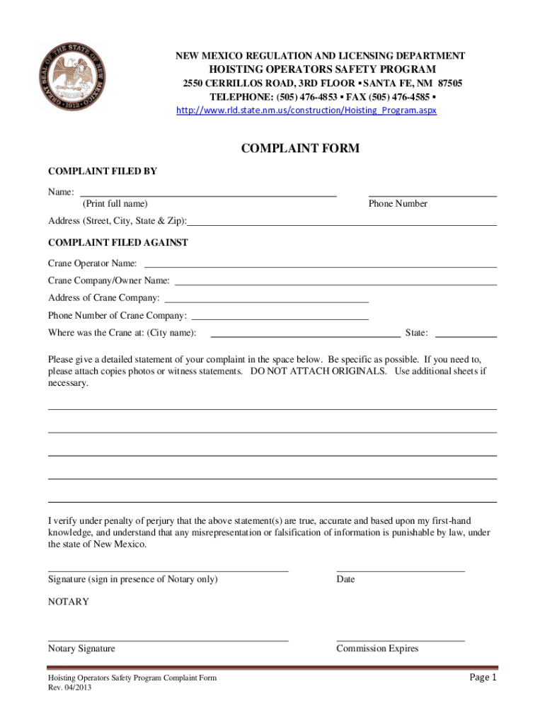 Fillable Online . COMPLAINT FORM Fax Email Print - pdfFiller