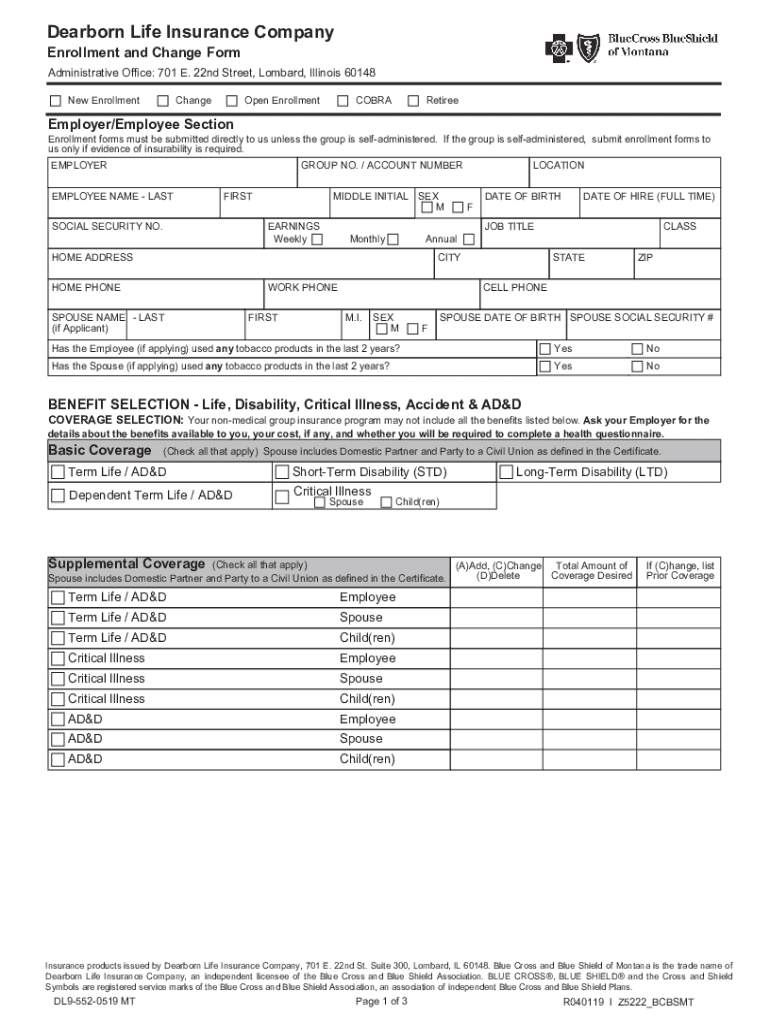 Fillable Online Dearborn Life Insurance Company Enrollment and Change ...