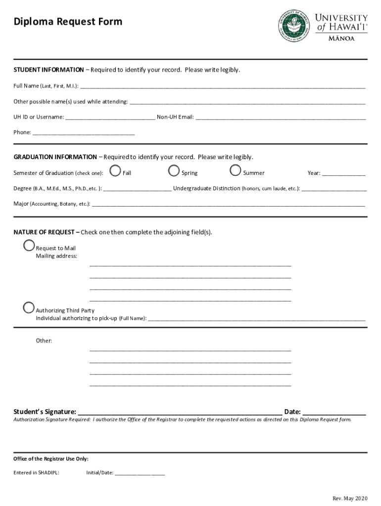 Fillable Online Manoa Hawaii Diploma Request Form University Of fillable-online-manoa-hawaii-diploma-request-form-university-of
