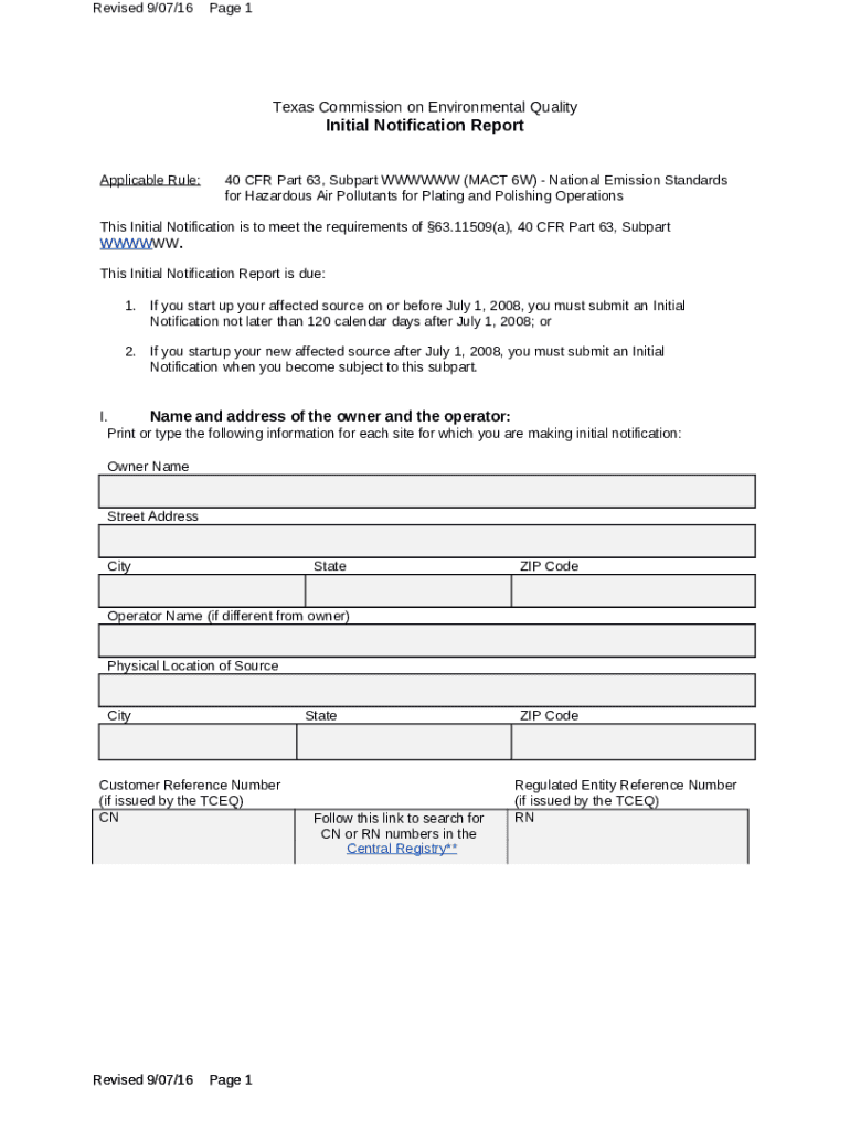 Initial Notification Report. Initial Notification Report , MACT 6W Doc ...