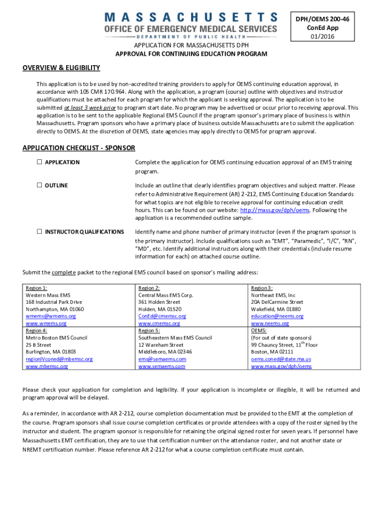 Fillable Online www.mass.govdocform-200-46-non-accredited-emsOVERVIEW ...