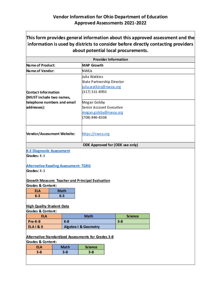 Fillable Online education.ohio.govList-of-Approved-AssessmentsList of ...