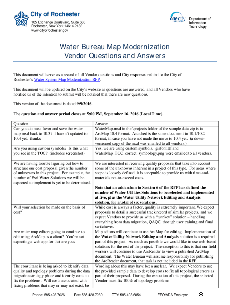 Fillable Online Water Bureau Map Modernization Vendor Questions ...