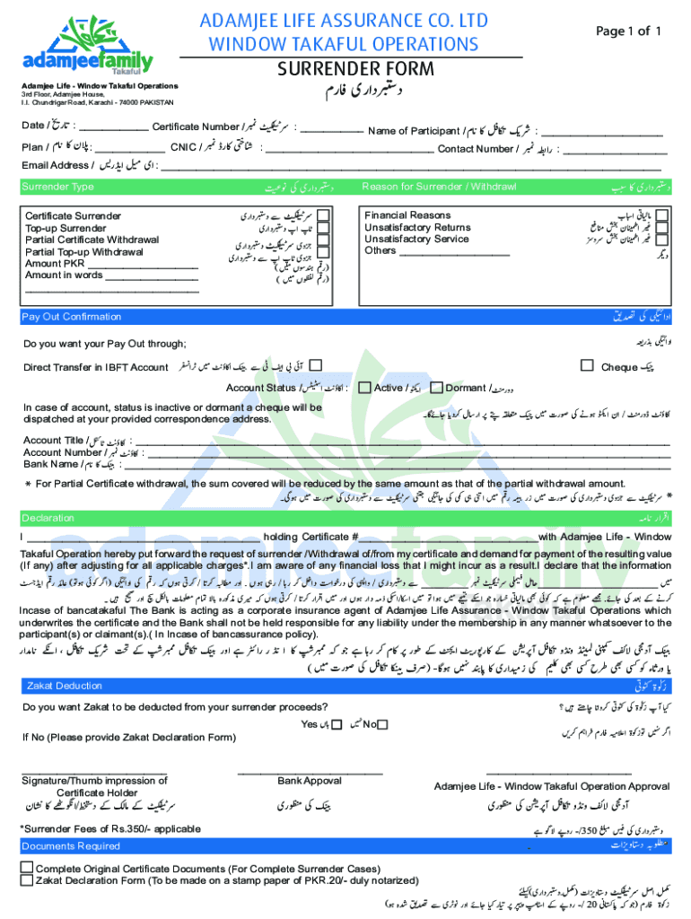 Fillable Online Surrender Form - Takaful Fax Email Print - pdfFiller