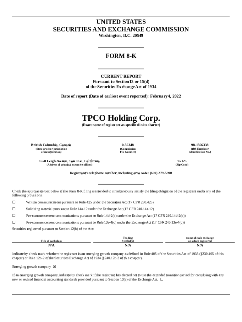 TPCO Holding Corp. (. EDGAR Online Pro Doc Template | pdfFiller