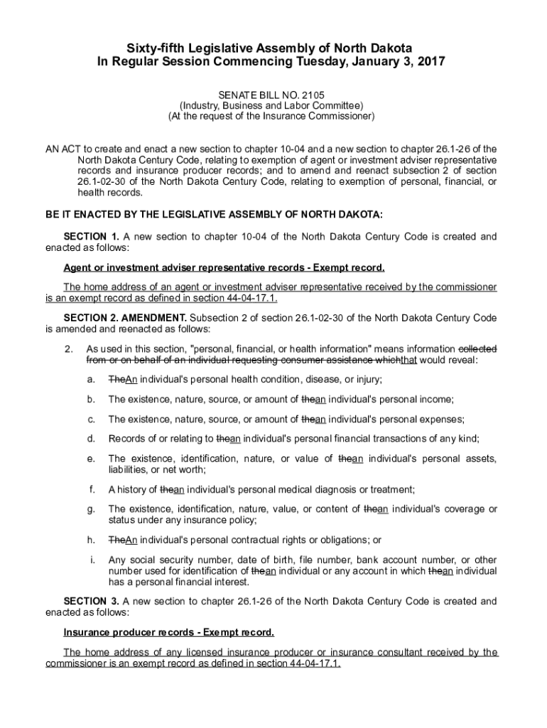 Fillable Online Enrolled Senate Bill No. 2105 - Sixty-fifth Legislative ...