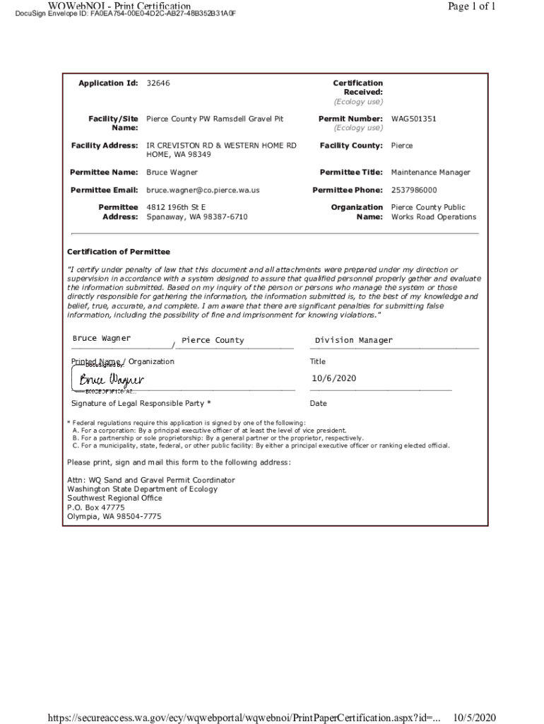 Fillable Online WAG501351 Pierce County PW Ramsdell Gravel Pit ...