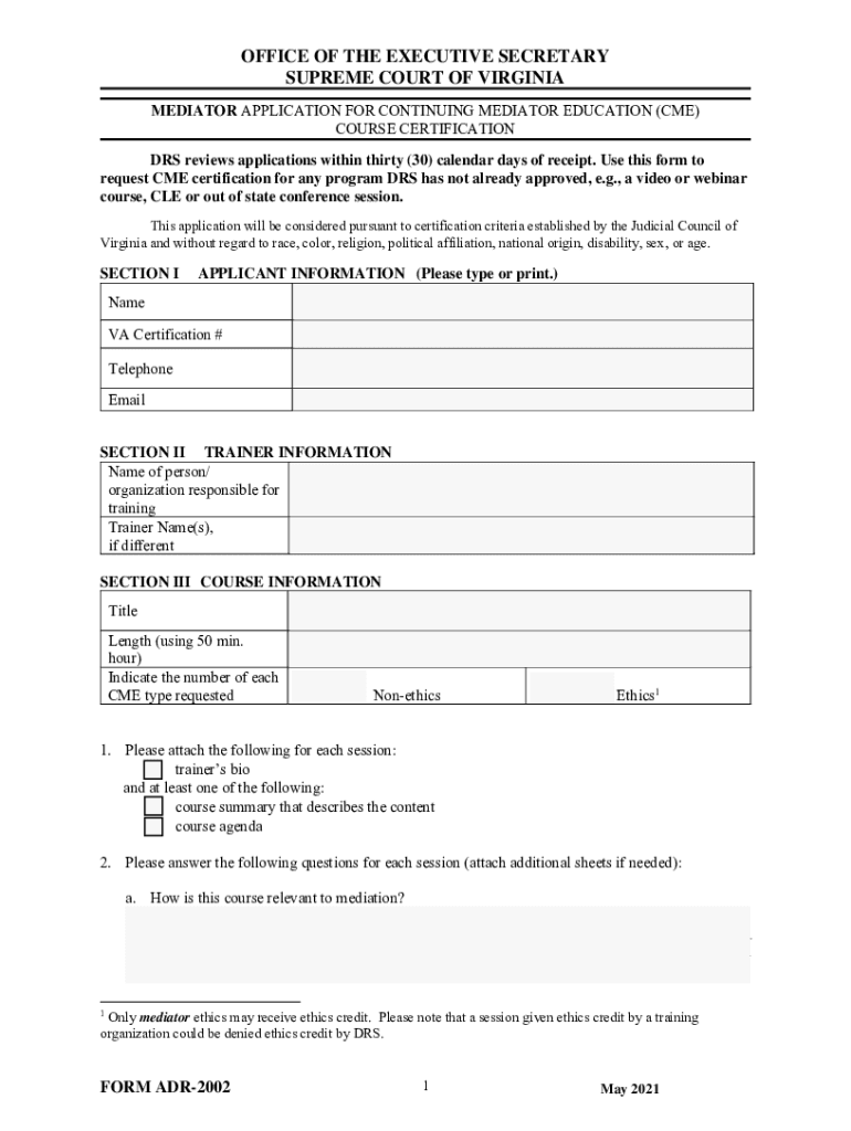 Fillable Online Mediator Application for CME Fax Email Print - pdfFiller