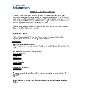 Fillable Online Free Schools - Proposal Form The Proposal Form asks you ...