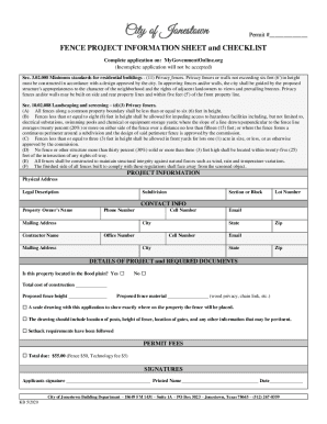 Fillable Online FENCE PROJECT INFORMATION SHEET and CHECKLIST ...
