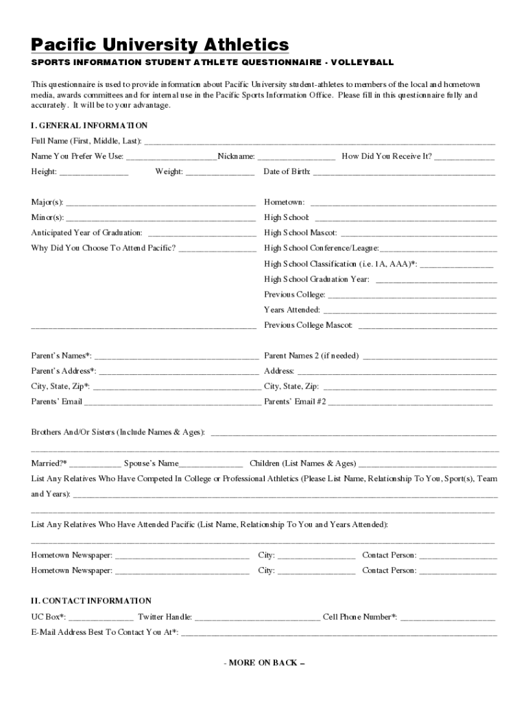 Fillable Online Player Bio Form - Volleyball Fax Email Print - pdfFiller