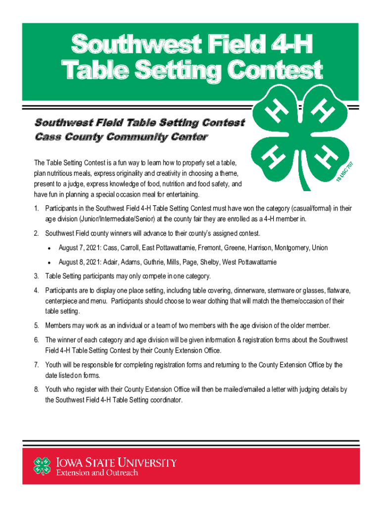 Fillable Online www.extension.iastate.edumillsfilesSouthwest Field 4 H ...