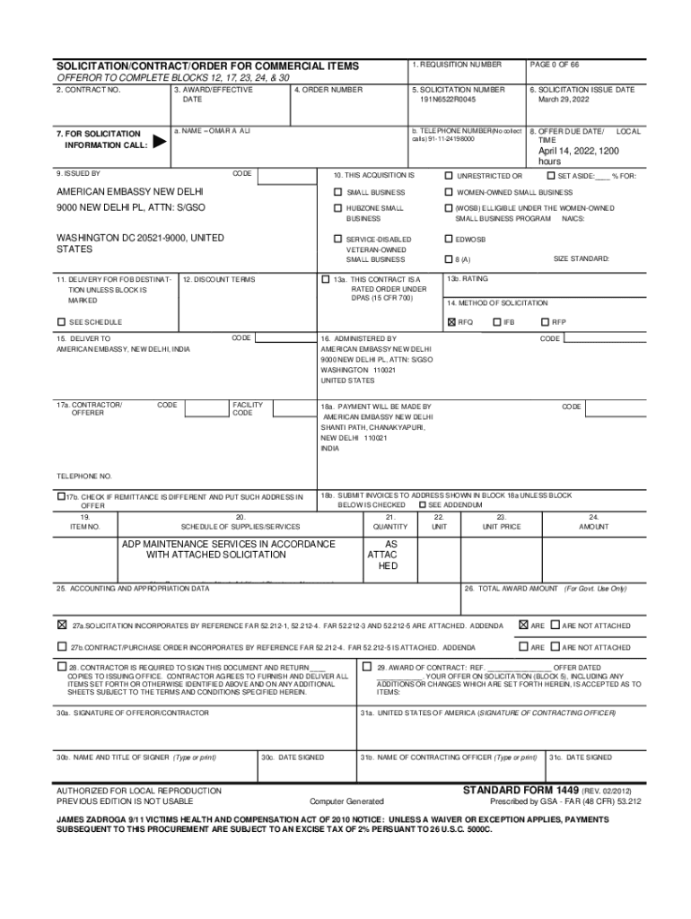 Fillable Online in.usembassy.gov wp-content uploadsSOLICITATION/CONTRACT/ORDER FOR COMMERCIAL ...