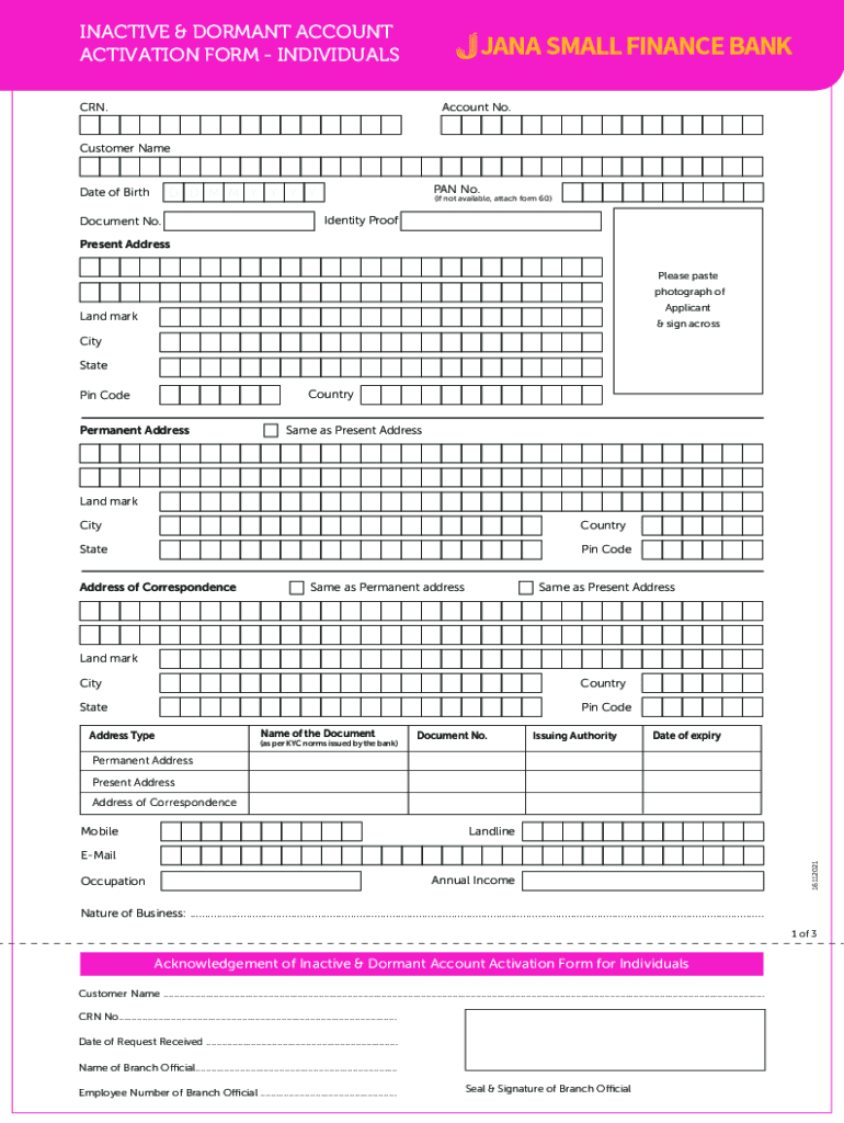 Fillable Online Inactive & Dormant Account Activation Form ...