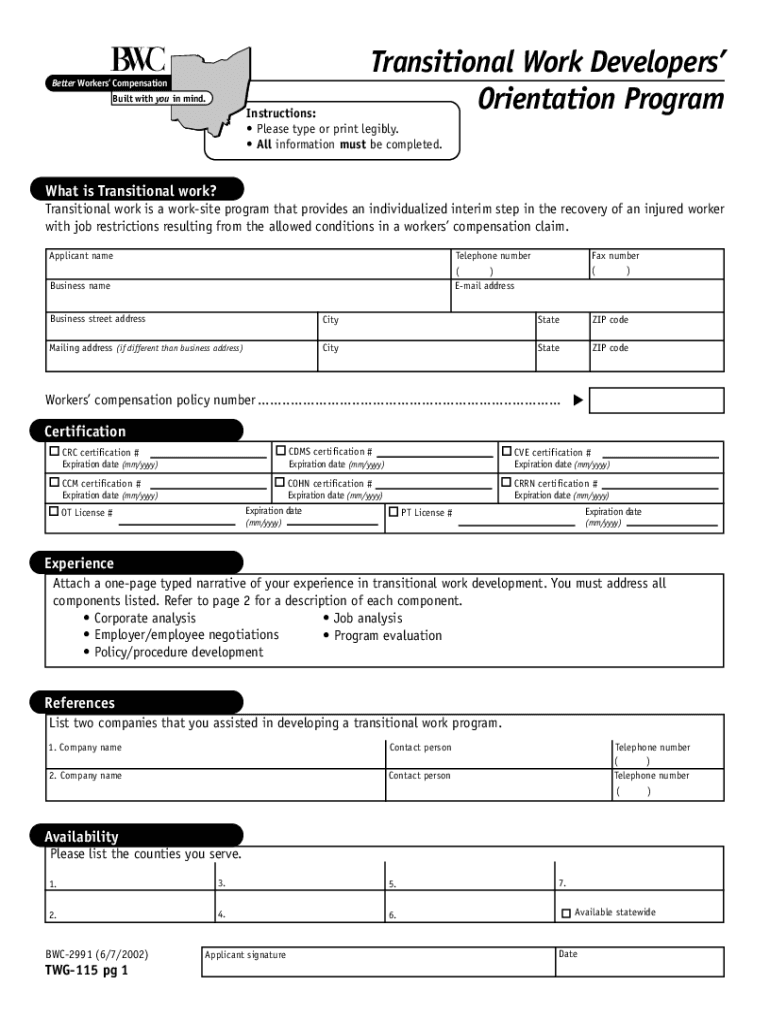 Fillable Online info.bwc-sysa.ohio.govwpsportalTransitional work developers - info.bwc-sysa.ohio ...