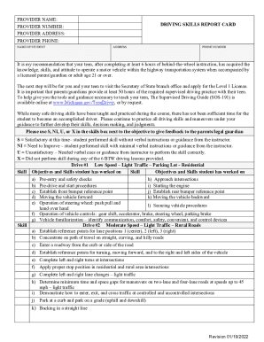 Fillable Online Teen BTW Driving Skills Report Form. Driver Education ...