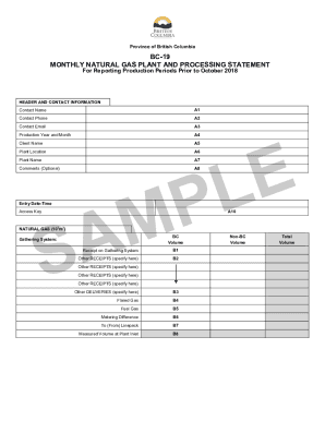Fillable Online BC-19 Monthly Natural Gas Plant and Processing ...