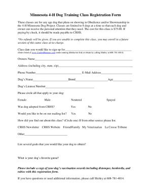 Fillable Online 4-H Dog Training Registration Form Fax Email Print ...
