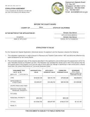 Fillable Online monocounty ca BOE 305s, Stipulation Agreement. BOE 305s ...