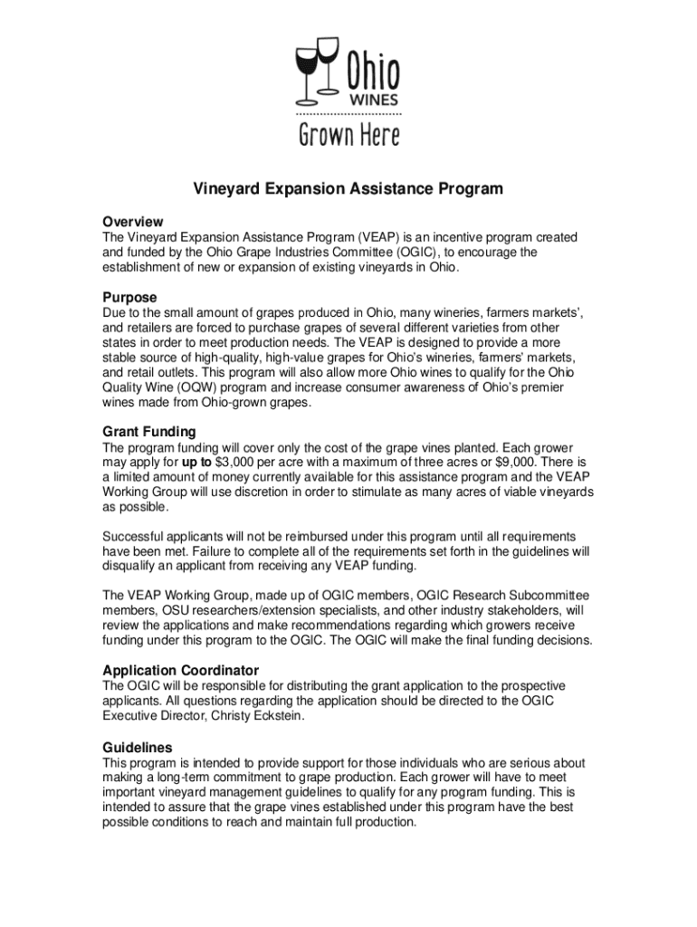 Fillable Online ohiograpeweb cfaes ohio-state Vineyard Expansion Assistance Program Open to Ohio ...
