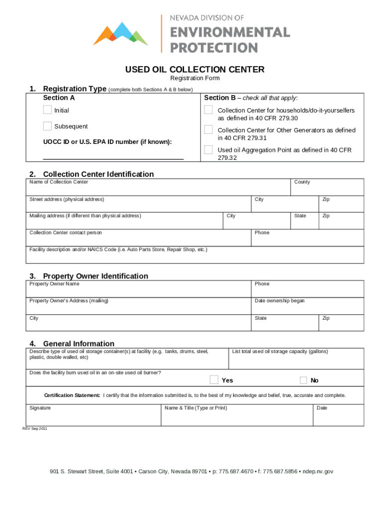 USED OIL COLLECTION CENTER - ndep nv Doc TemplatepdfFiller Doc Template ...