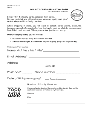 Fillable Online Sample loyalty card application form. loyalty card ...