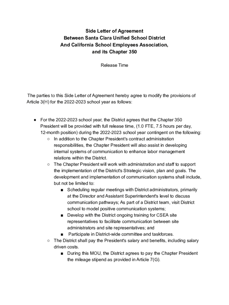 Fillable Online Agreement Between The Santa Clara Unified School ...