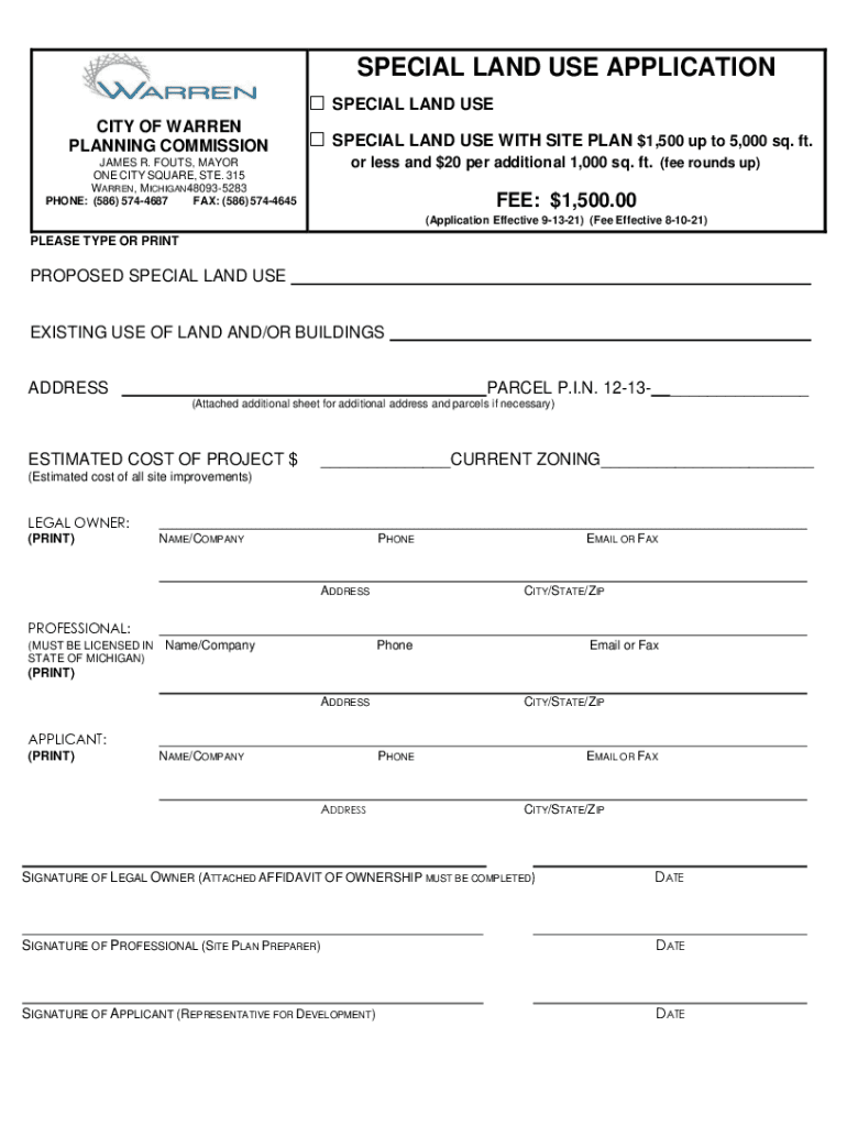 Fillable Online Planning Department - City of WarrenPlanning Department ...