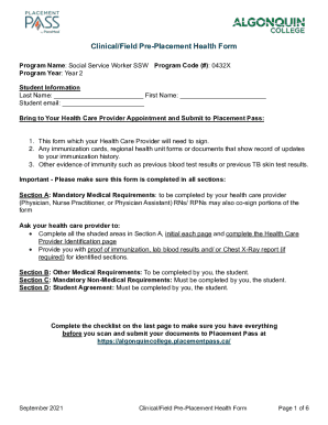 Fillable Online www.algonquincollege.compembrokefilesClinical Pre ...