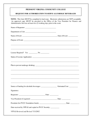 Fillable Online Request for Authorization to Serve Alcoholic Beverages ...