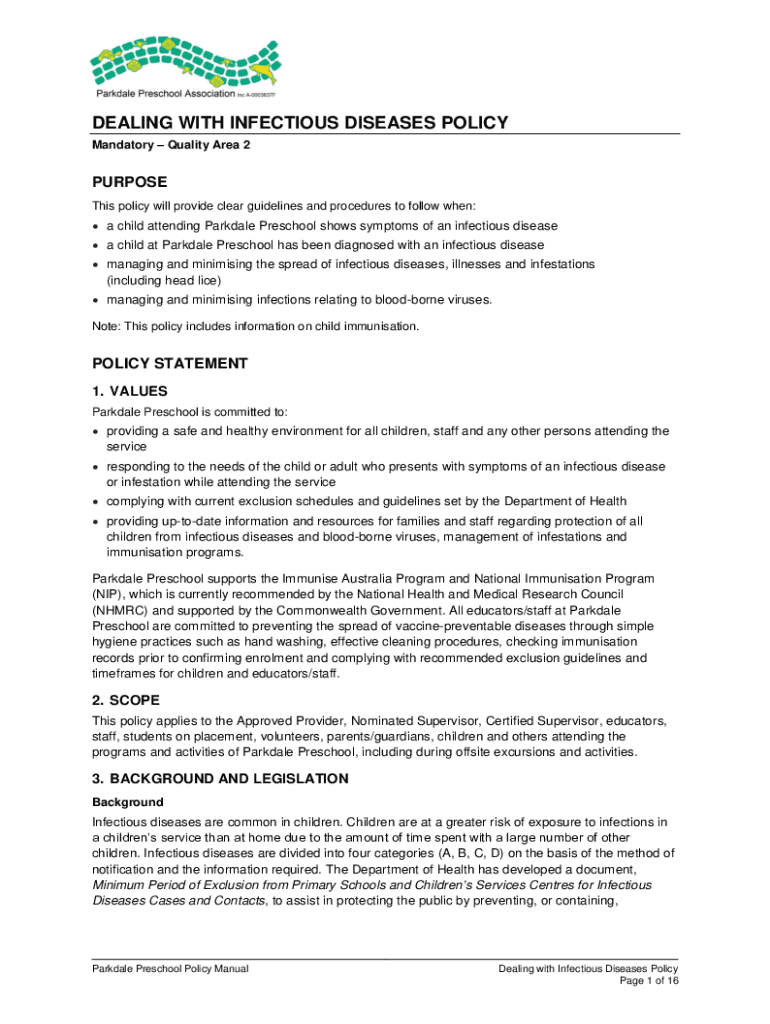 Fillable Online Dealing with Infectious Diseases Policy - Mill Park Fax ...